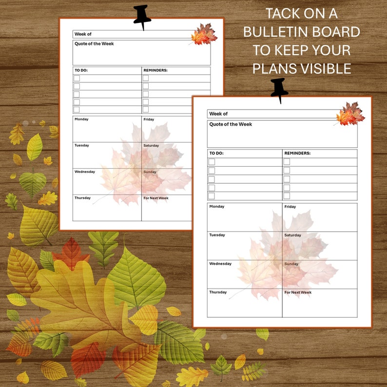 Weekly Overview Form Autumn Theme Printable 8.5x11 Print at Home ...