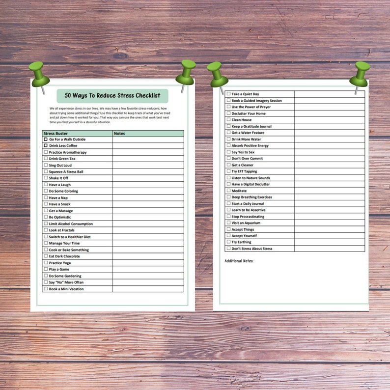 50 Ways to Reduce Stress Checklist | Printable | 8.5x11" |print at Home ...