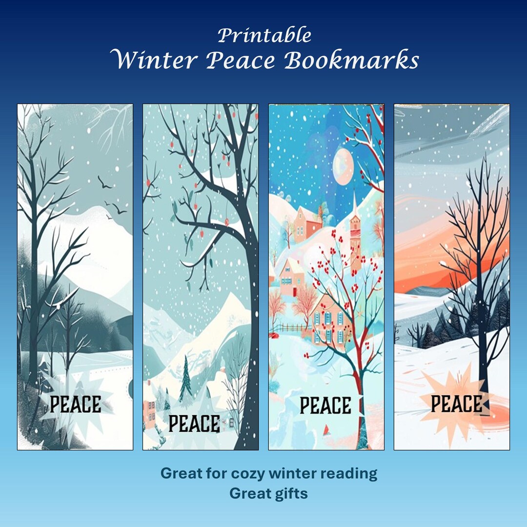 Winter Peace Bookmarks Set of 4 Printable 2x6 Digital Delivery Winter ...