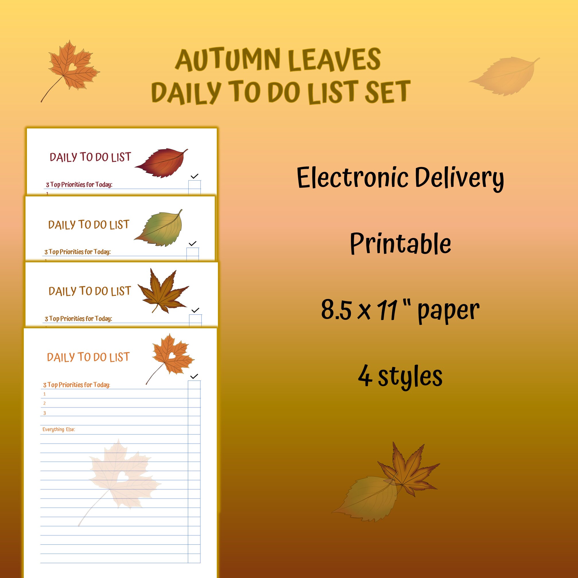 Autumn Leaves Daily to Do Lists Set of 4 Printable - Etsy