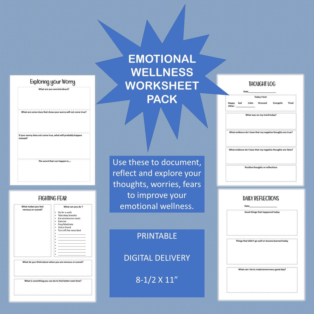 Emotional Wellness Worksheet Pack | 4 Worksheets | Printable | 8.5x11 ...