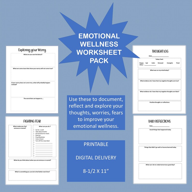 Emotional Wellness Worksheet Pack: Minimalist Reflection (digital ...