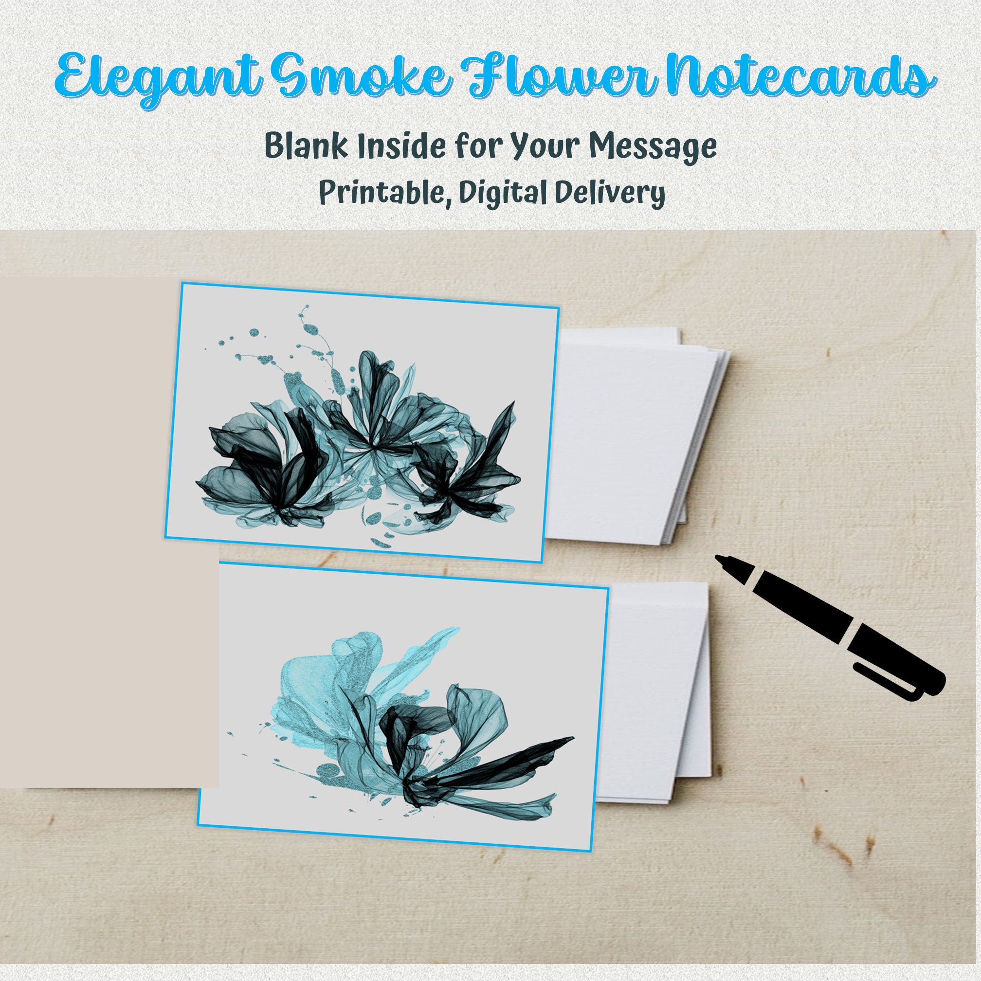 Elegant Smoke Flower Notecards Blank Inside for Your Message Printable ...