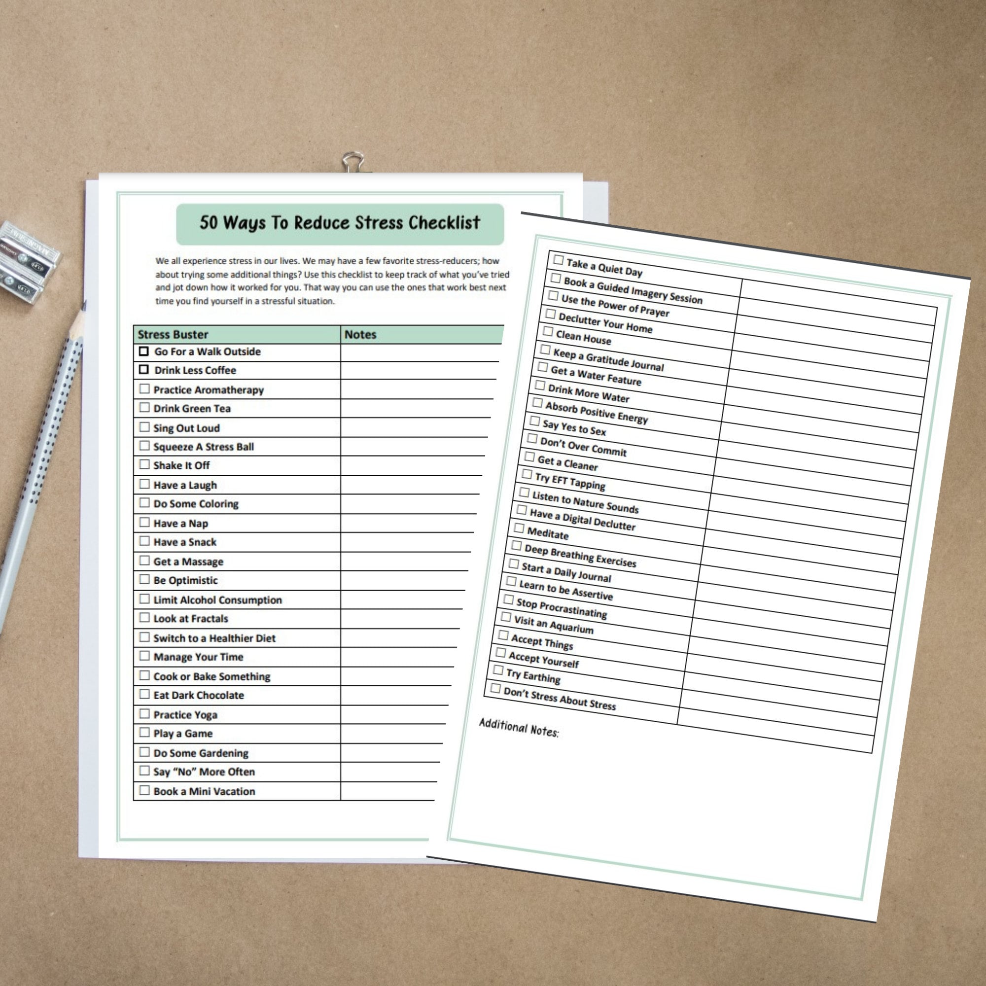 50 Ways to Reduce Stress Checklist | Printable | 8.5x11" |print at Home ...