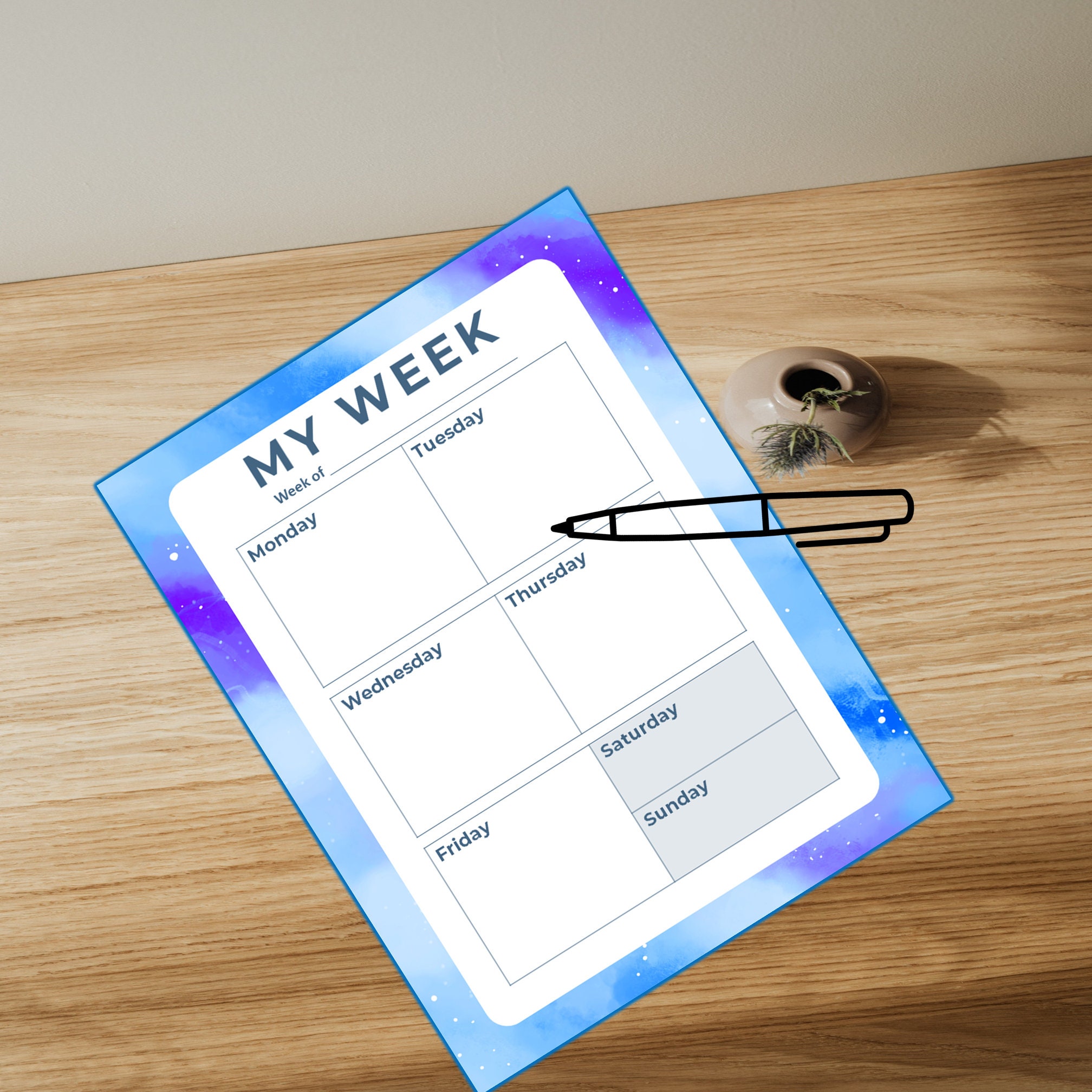 Week-at-a-glance Sheet 4 Styles Shades of Teel Printable 8.5x11 Print ...