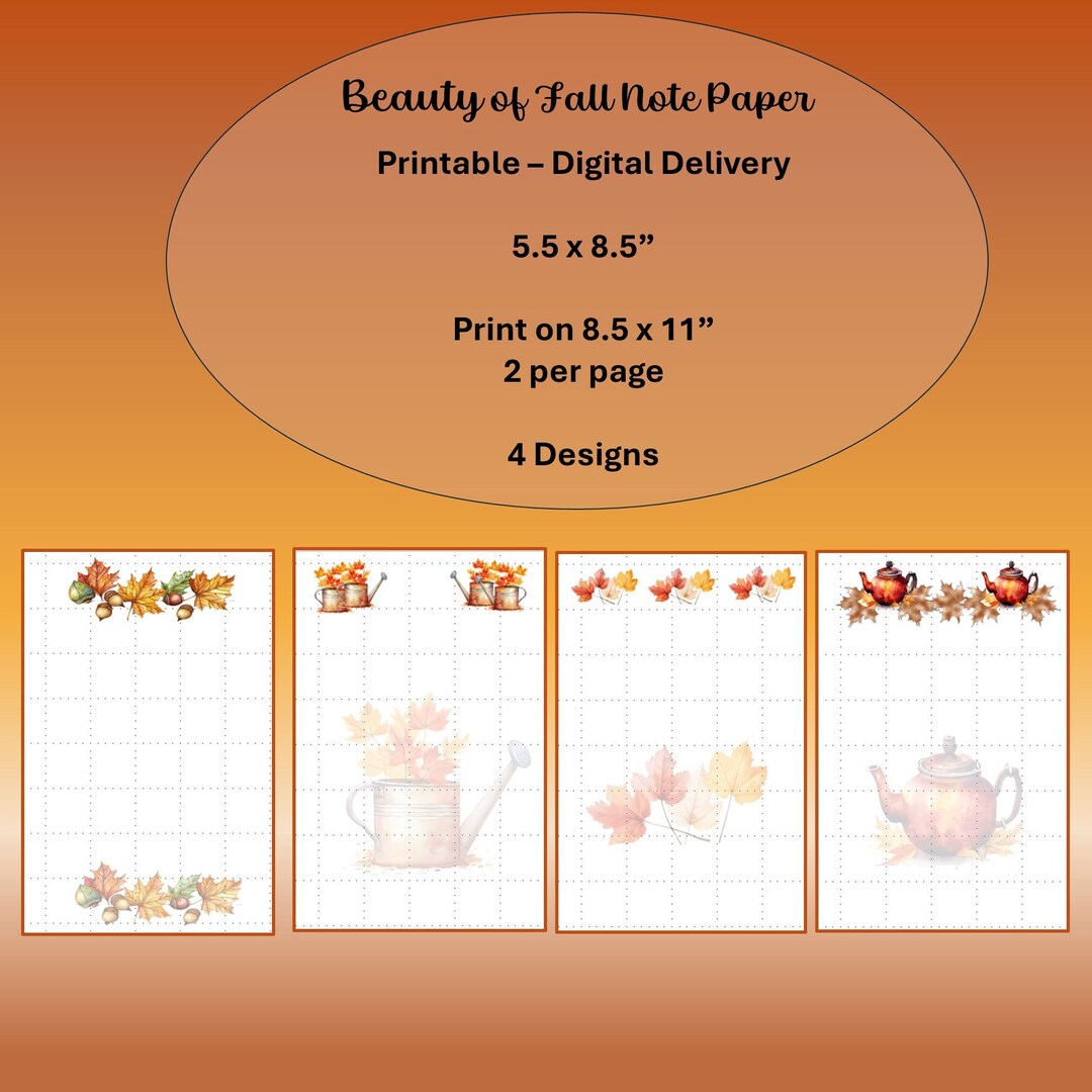 Beauty of Fall Note Paper | 4 Styles | Unlined | Printable | 5.5x8.5 ...