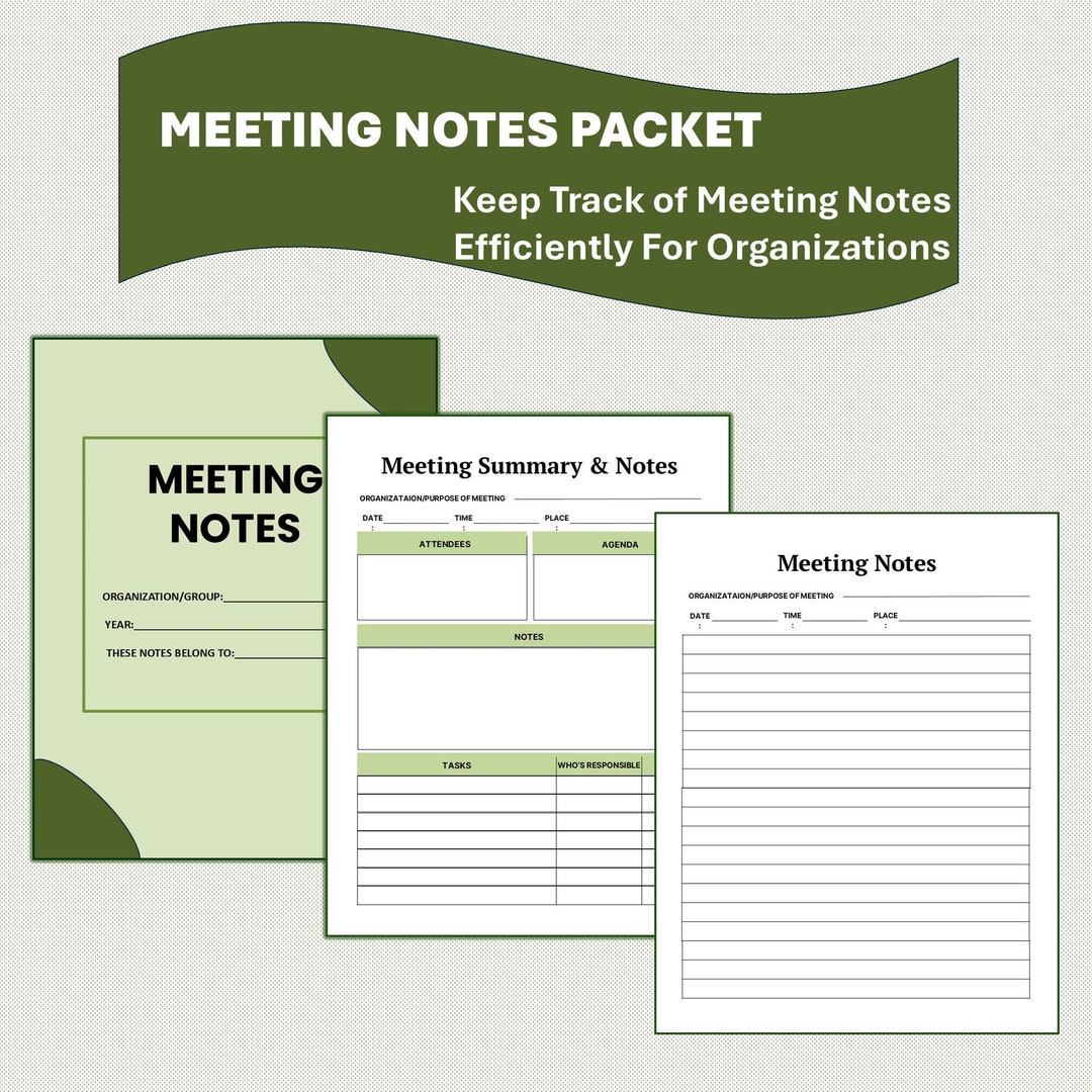 Meeting Notes Packet | 3 Pages | Printable | 8.5 X 11" | Digital ...