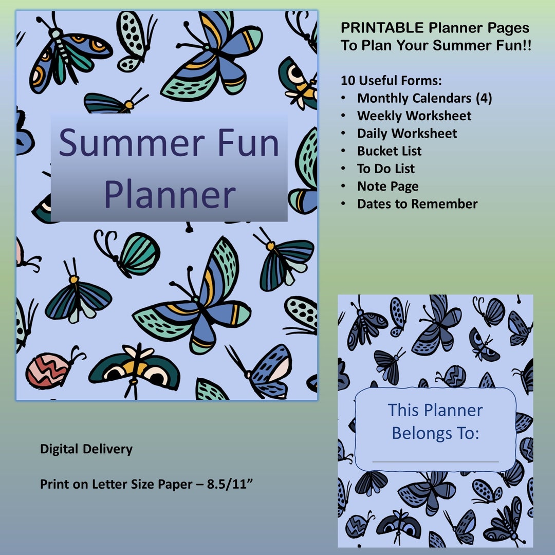 Summer Fun Planner Pages | 10 Printable Forms | Shades of Blue | 8.5x11 ...