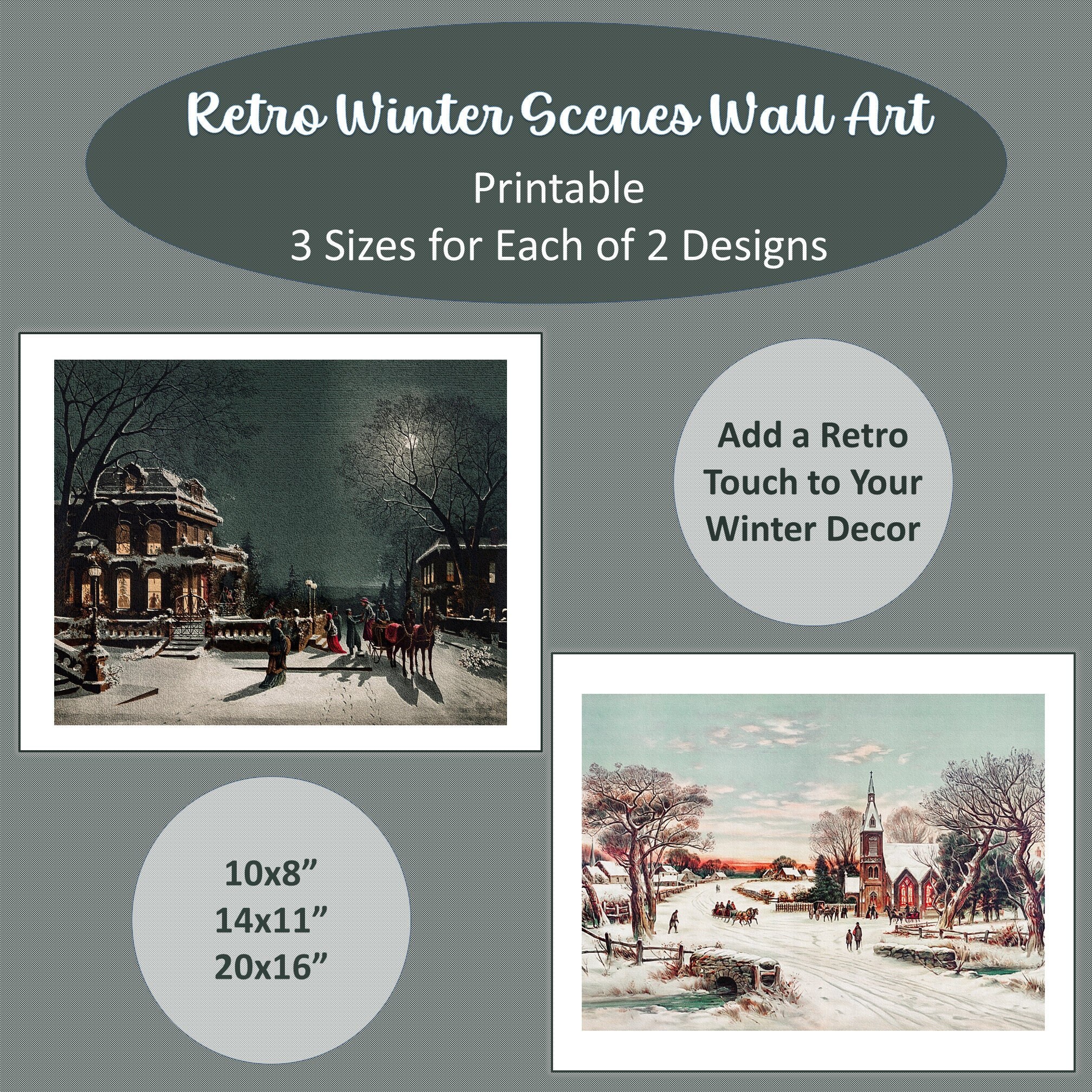 Retro Winter Scenes Wall Decor Wall Decor Printable - Etsy