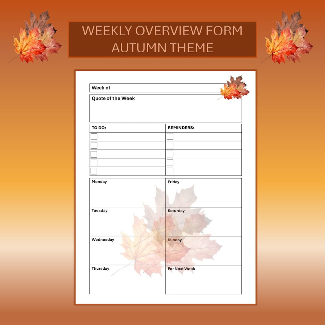 Weekly Overview Form | Autumn Theme | Printable | 8.5x11" | Print at ...