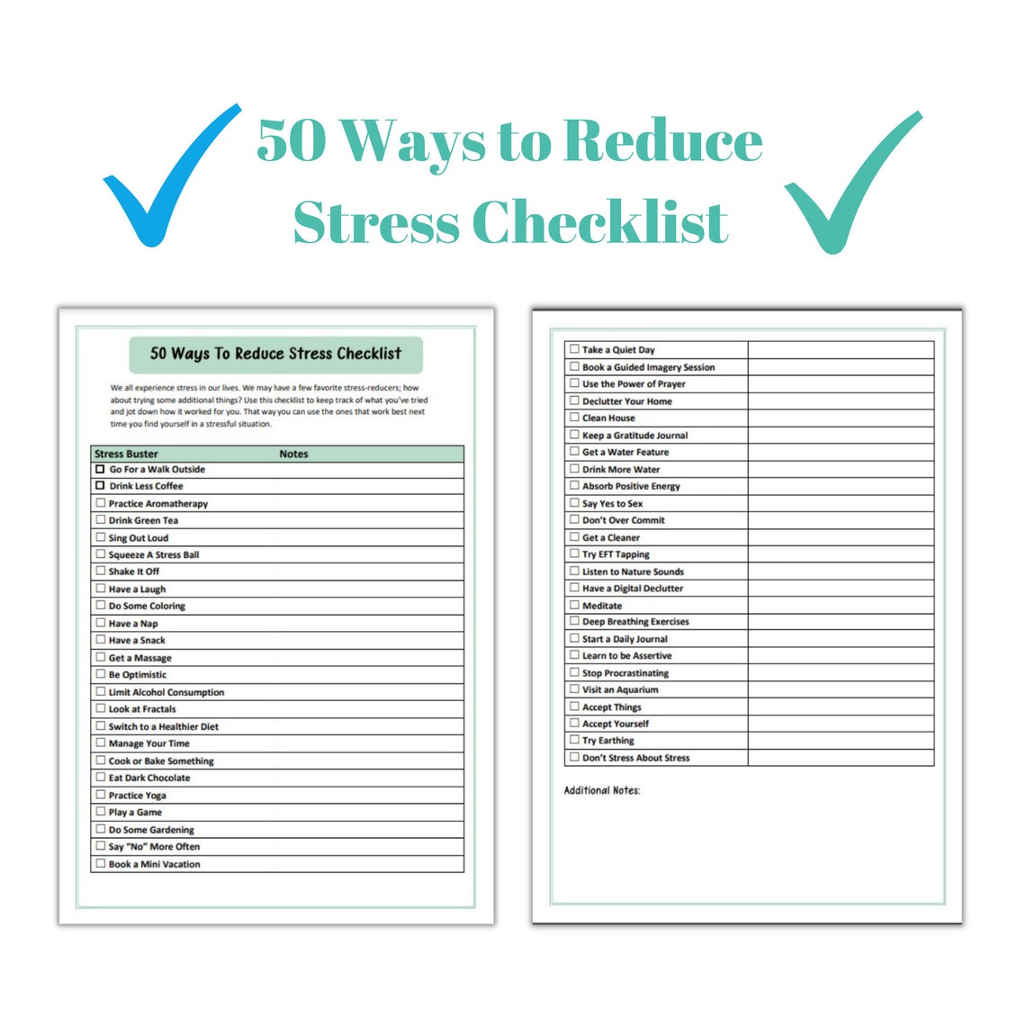 50 Ways to Reduce Stress Checklist | Printable | 8.5x11" |print at Home ...