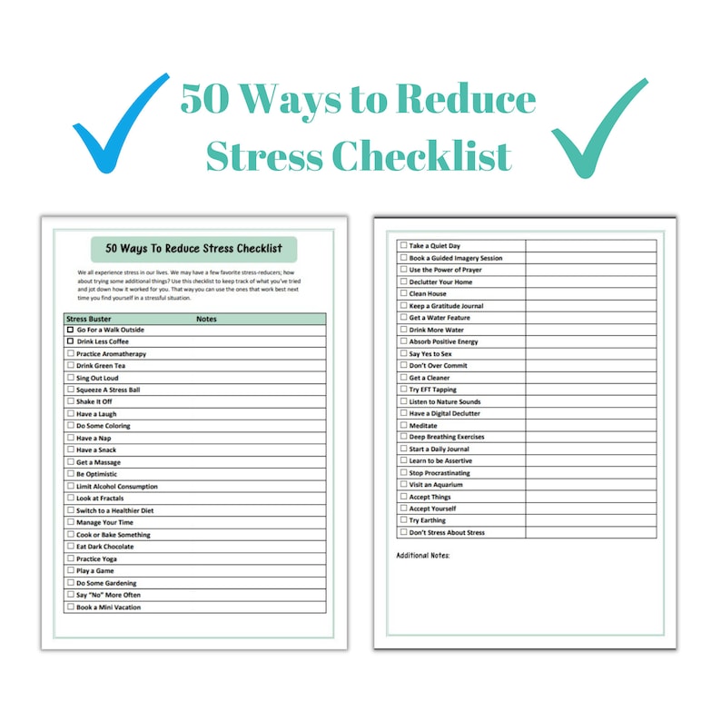 50 Ways to Reduce Stress Checklist | Printable | 8.5x11" |print at Home ...