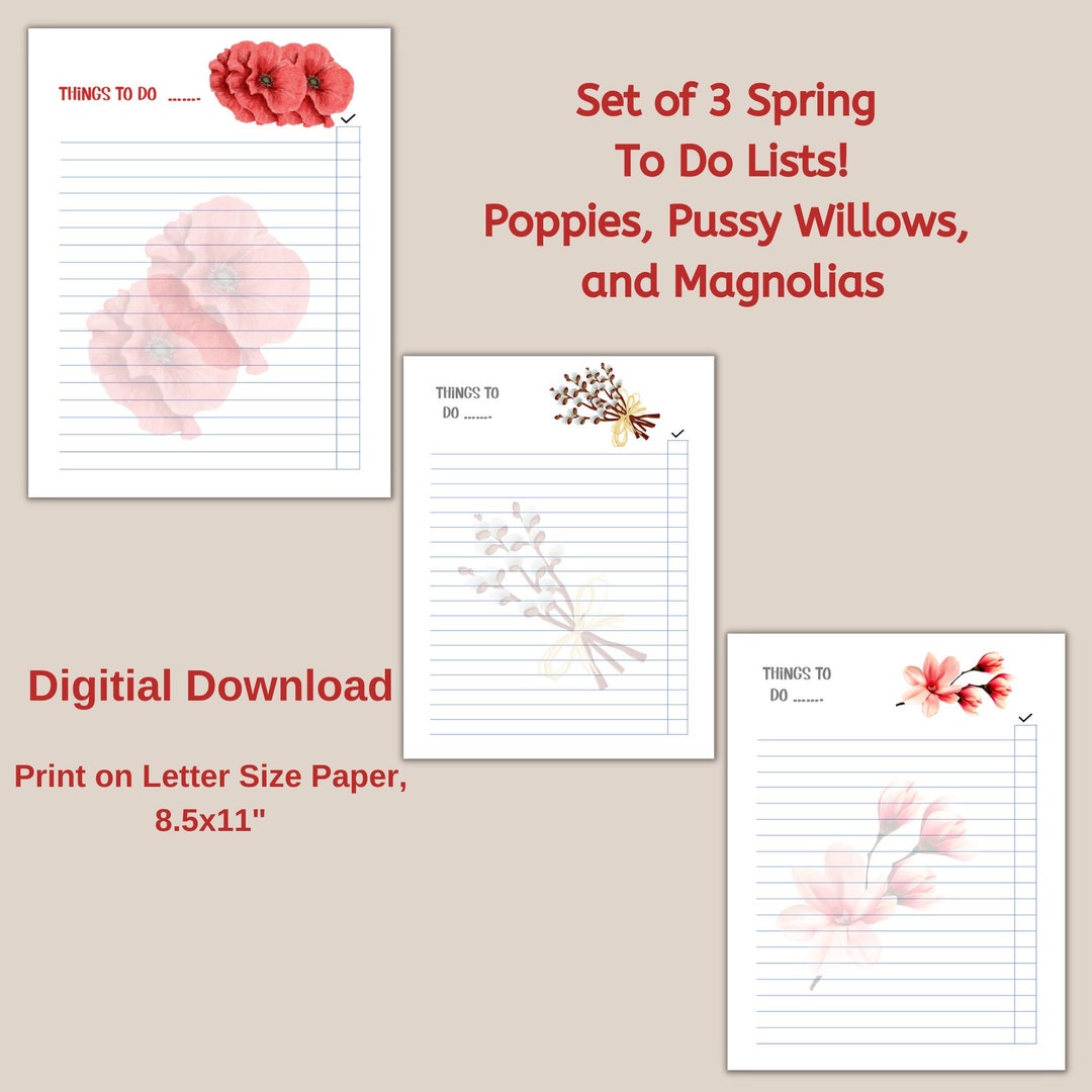 Spring to Do Lists Set of 3 Printable 8.5x11 Digital Delivery Time ...