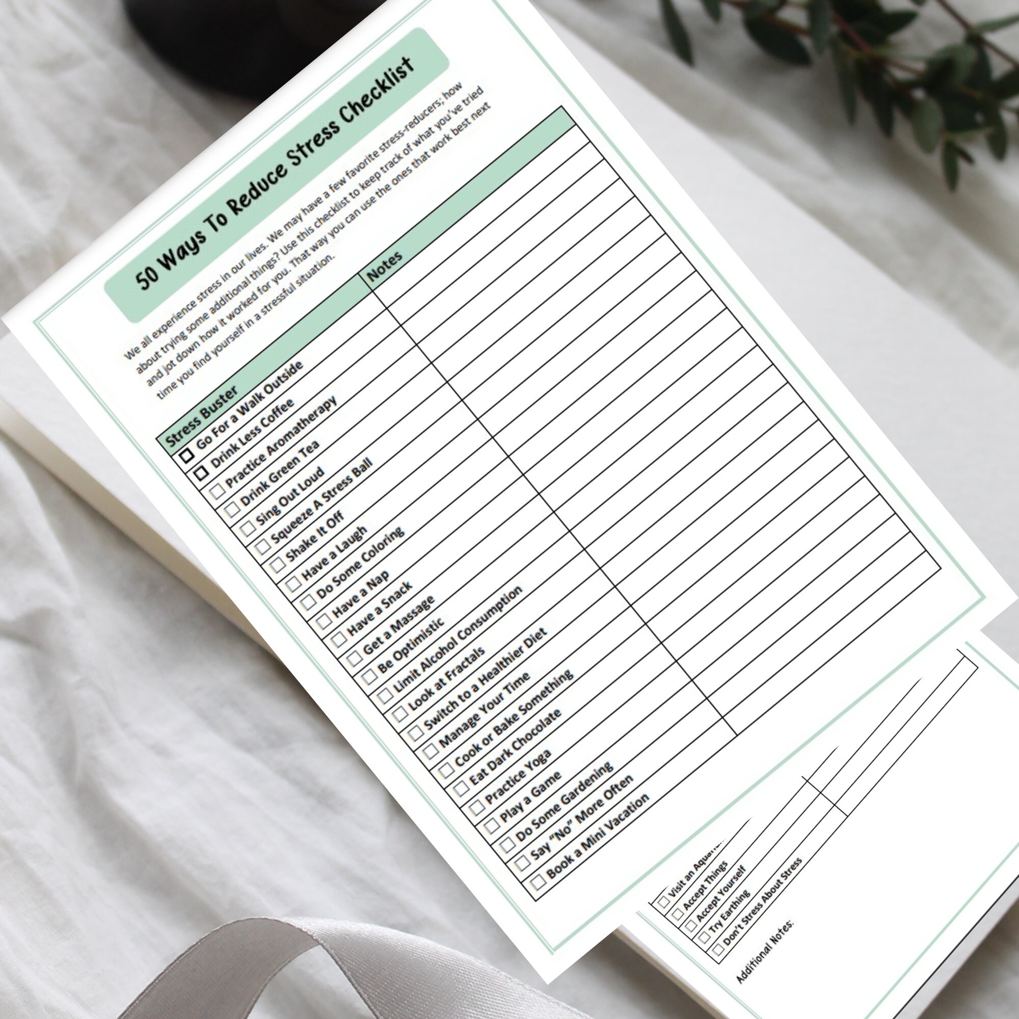 50 Ways to Reduce Stress Checklist | Printable | 8.5x11" |print at Home ...