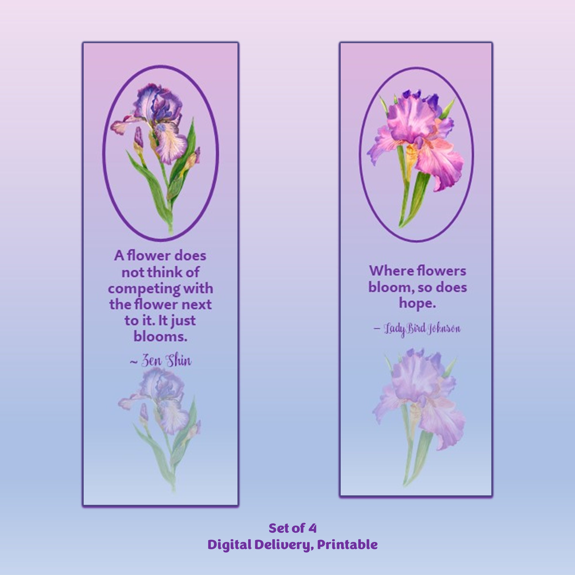 Iris Bookmarks | Set of 4 | Printable | 6x2" | Digital Delivery ...