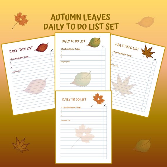 Autumn Leaves Daily to Do Lists Set of 4 Printable - Etsy