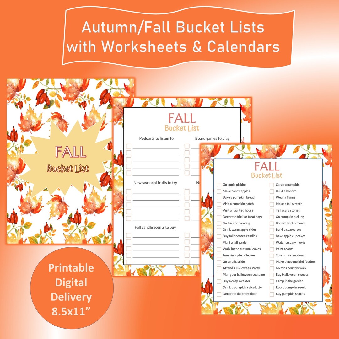 Autumn/fall Bucket Lists + Worksheets | Printable | 18 Pages| 8.5x11 ...
