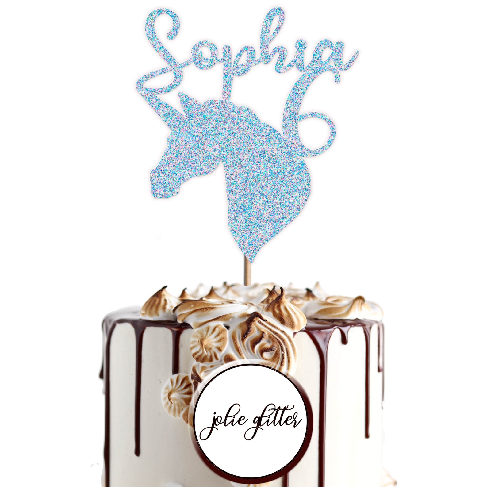 Personalised Custom Glitter Cake Topper Happy 6th Birthday | Etsy