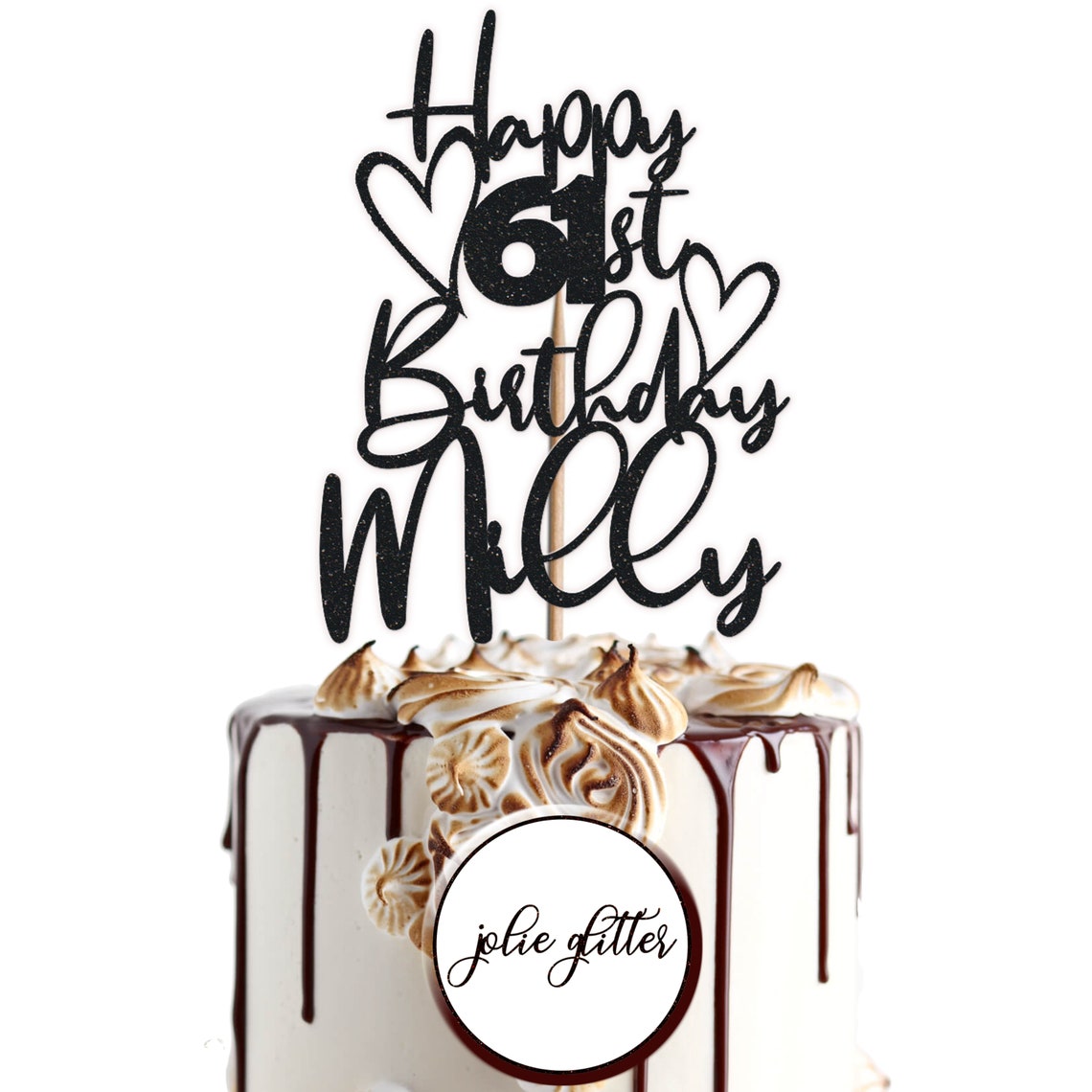 Personalised Custom Glitter Cake Topper Happy 61st Birthday | Etsy