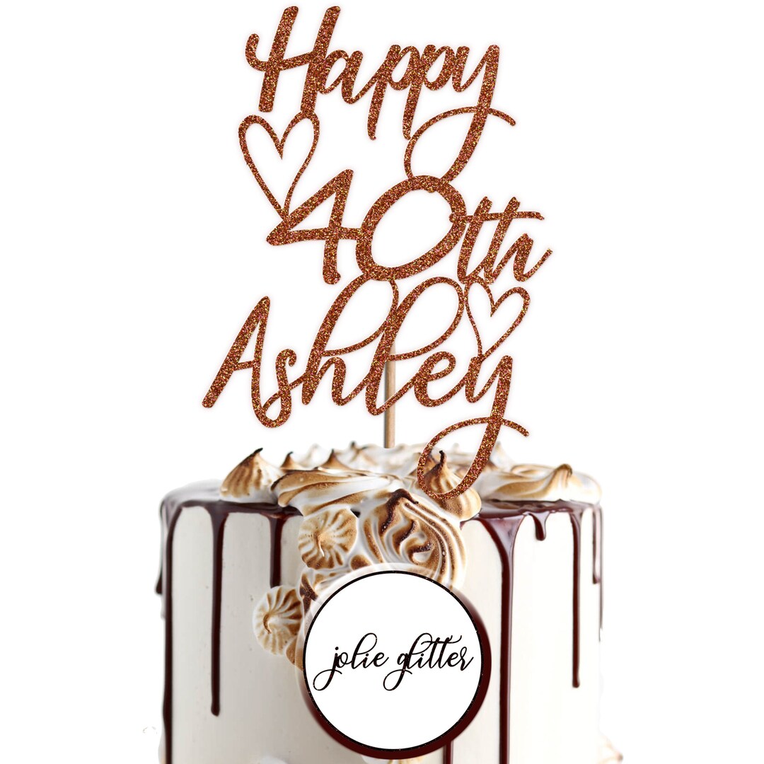Personalised Custom Glitter Cake Topper Happy 40th Birthday Ashley