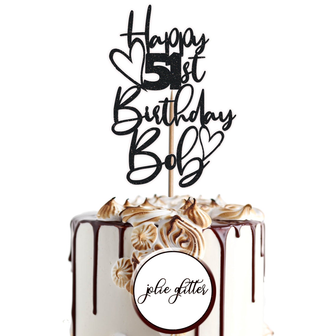 Personalised Custom Glitter Cake Topper Happy 51st Birthday | Etsy