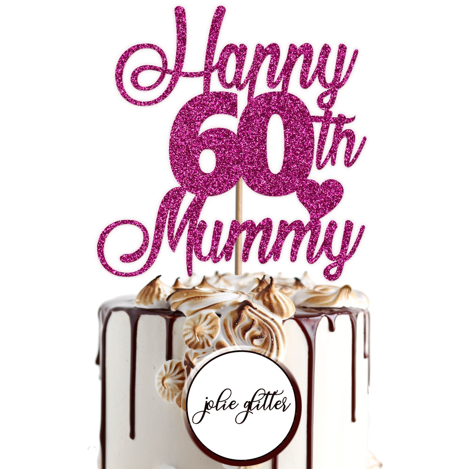 Personalised Custom Glitter Cake Topper Happy 60th Mummy Daddy | Etsy