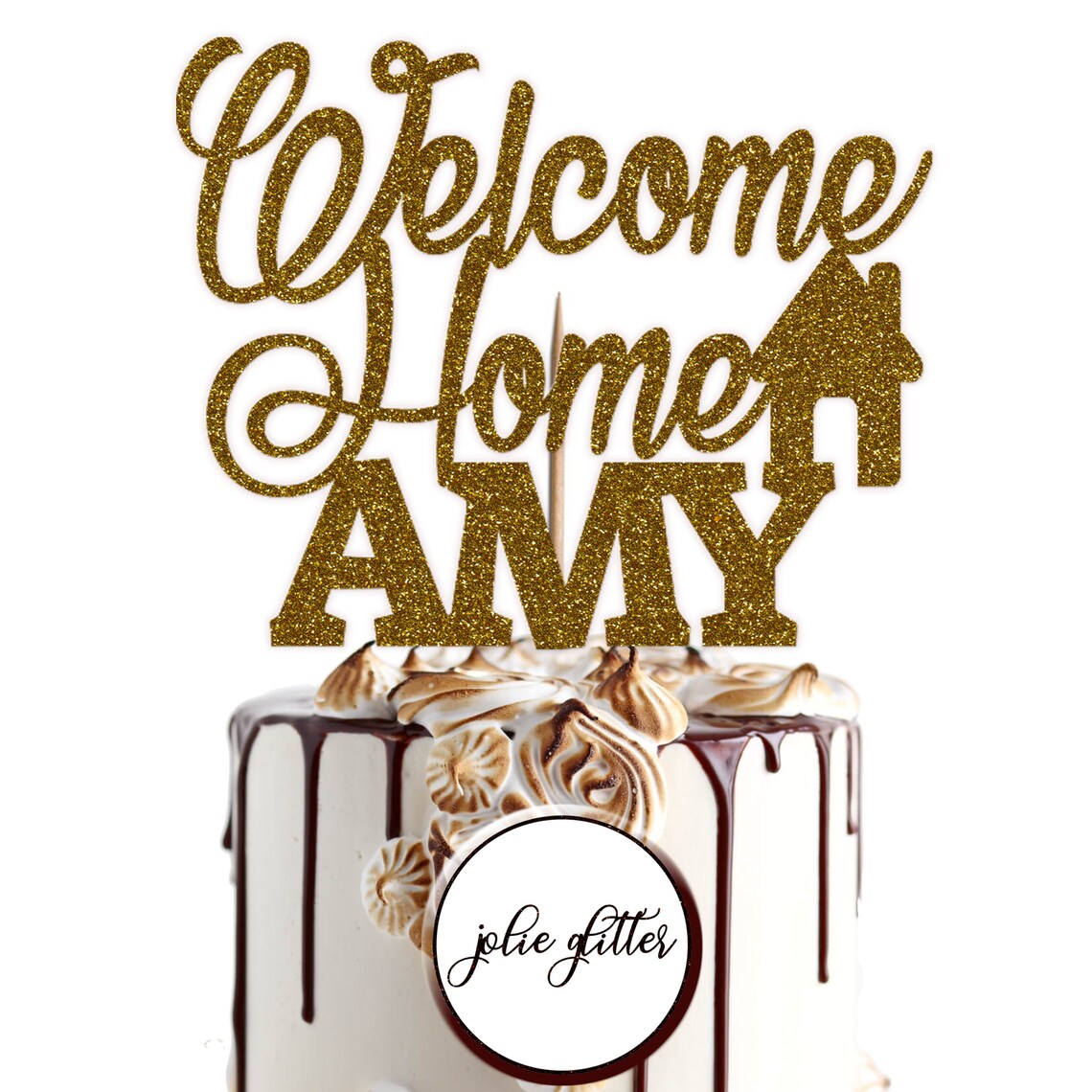 Personalised Custom Glitter Cake Topper Welcome Home Amy House | Etsy