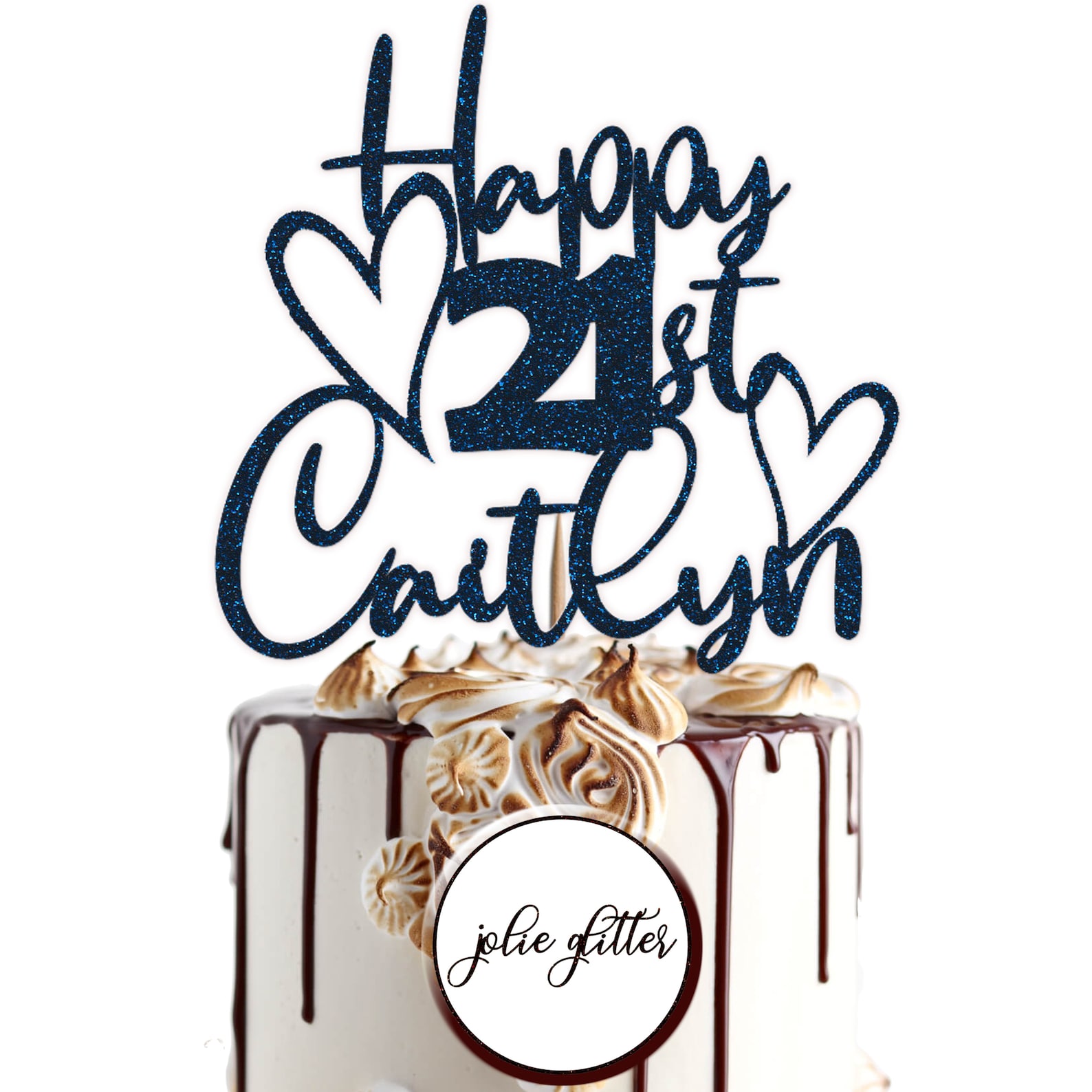 Personalised Custom Glitter Cake Topper Happy 21st Birthday Etsy