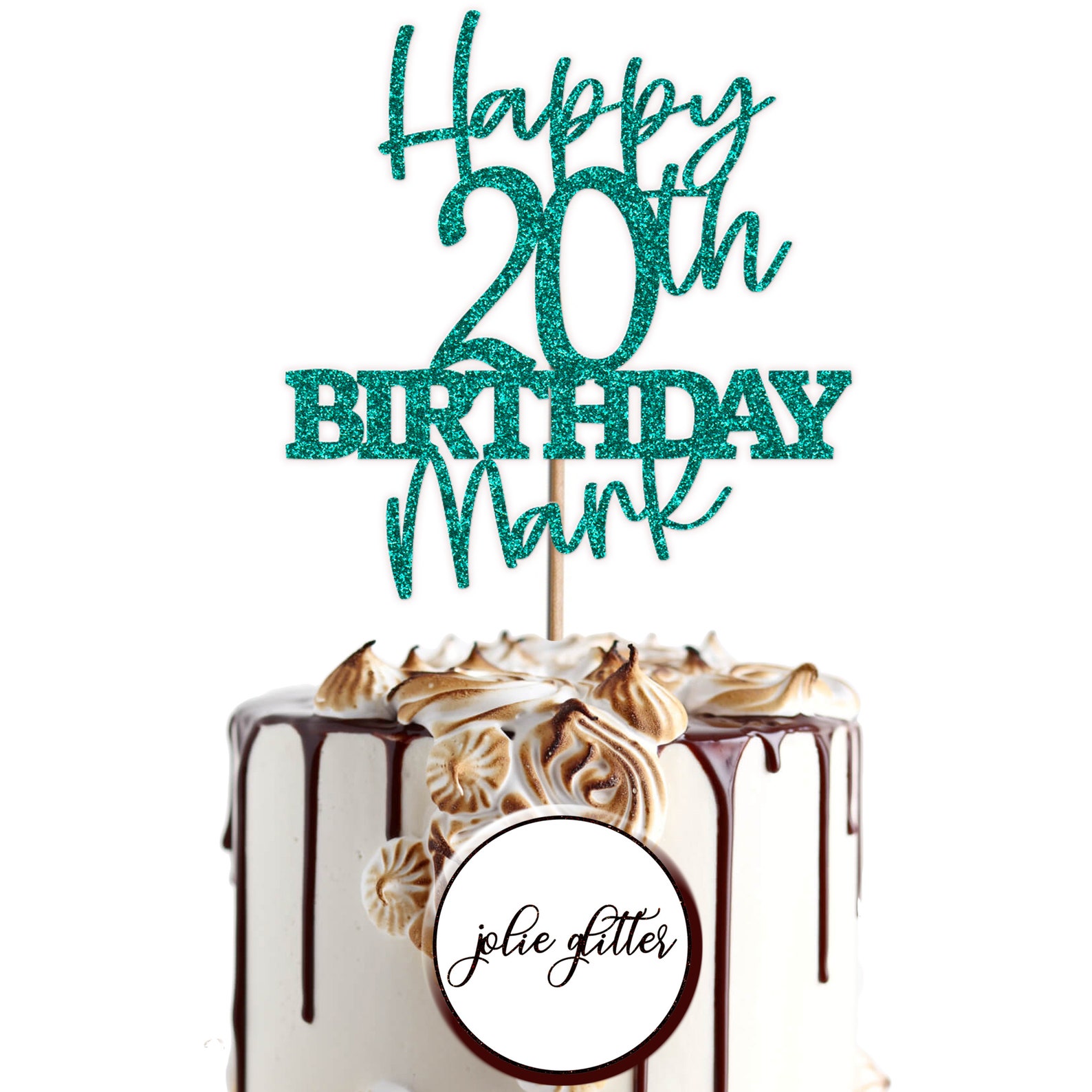 Personalised Custom Glitter Cake Topper Happy 20th Birthday Etsy