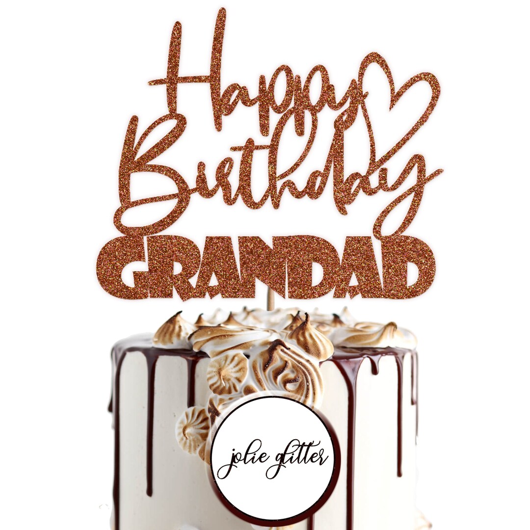 Personalised Custom Glitter Cake Topper Happy Birthday Grandad Grandmum ...