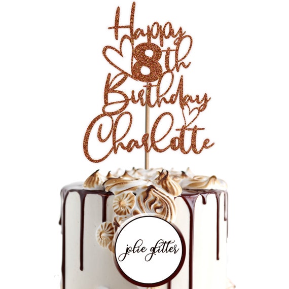 Personalised Custom Glitter Cake Topper Happy 8th Birthday | Etsy