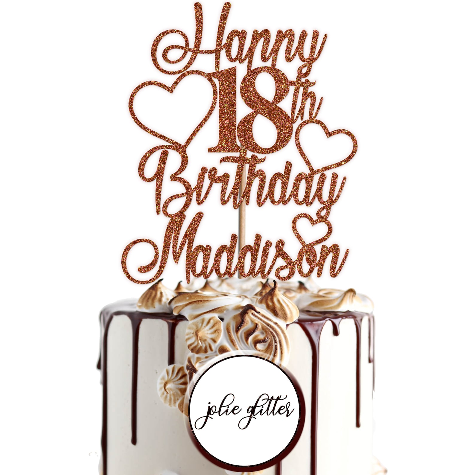 Personalised Custom Glitter Cake Topper Happy 18th Birthday Etsy