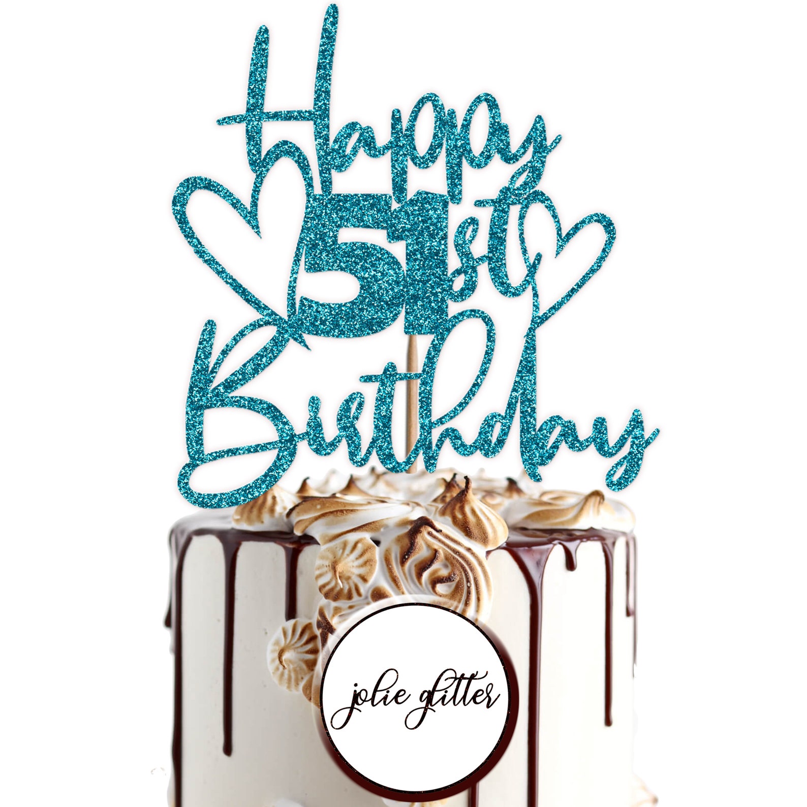 Personalised Custom Glitter Cake Topper Happy 51st Birthday | Etsy