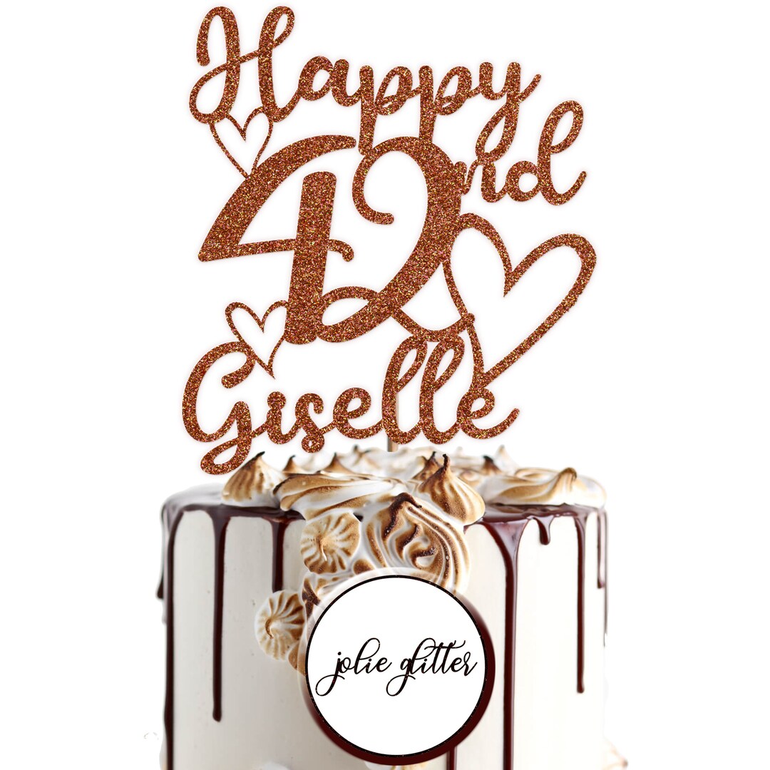 Personalised Custom Glitter Cake Topper Happy 42nd Birthday Giselle ...