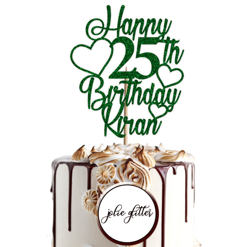 Personalised Custom Glitter Cake Topper Happy 25th Birthday | Etsy