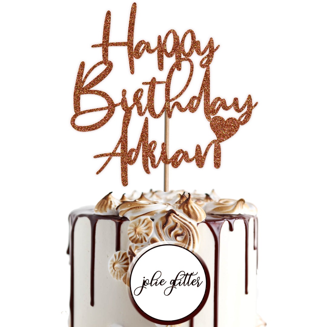 Personalised Custom Glitter Cake Topper Happy Birthday Adrian Man Woman ...