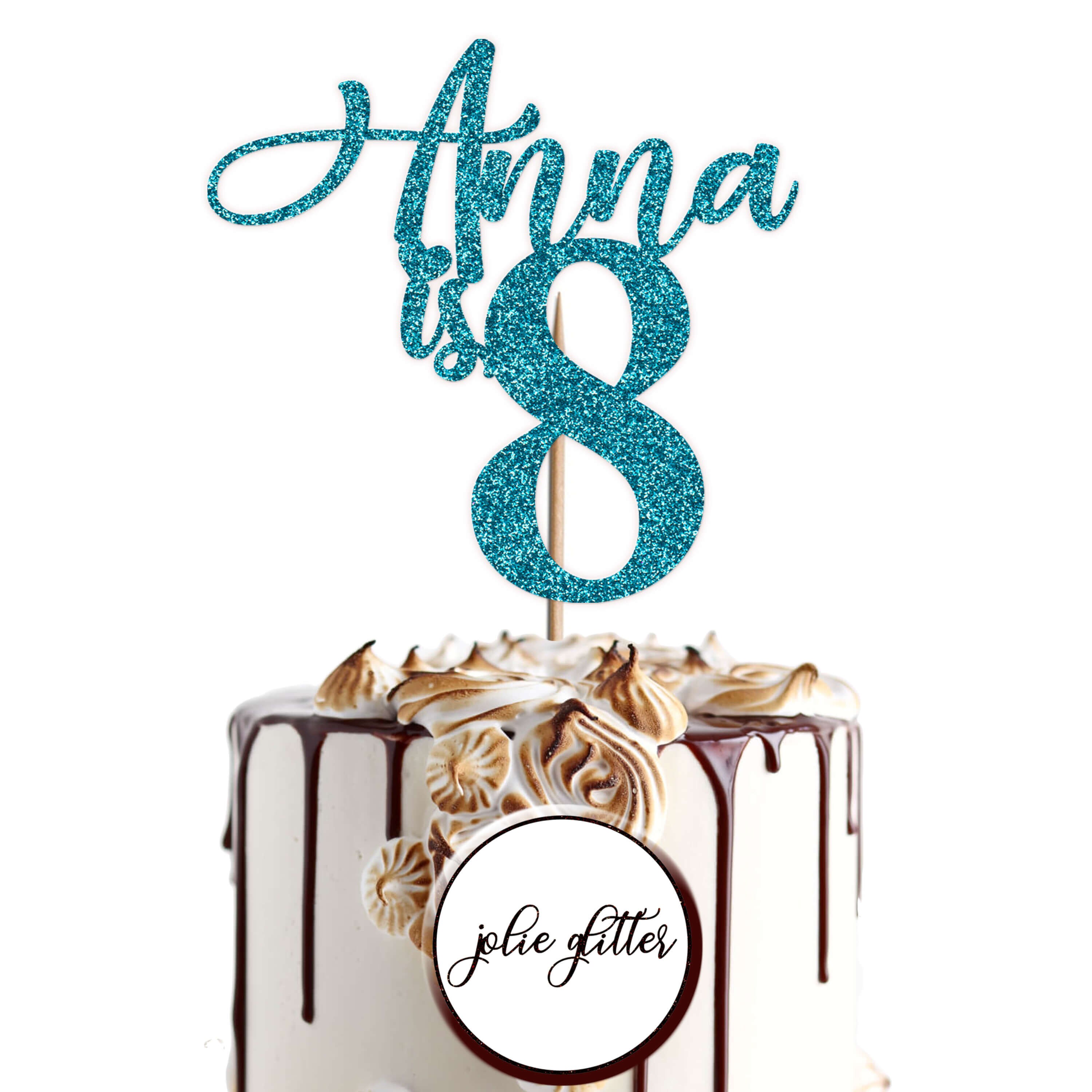 Personalised Custom Glitter Cake Topper Happy 8th Birthday | Etsy