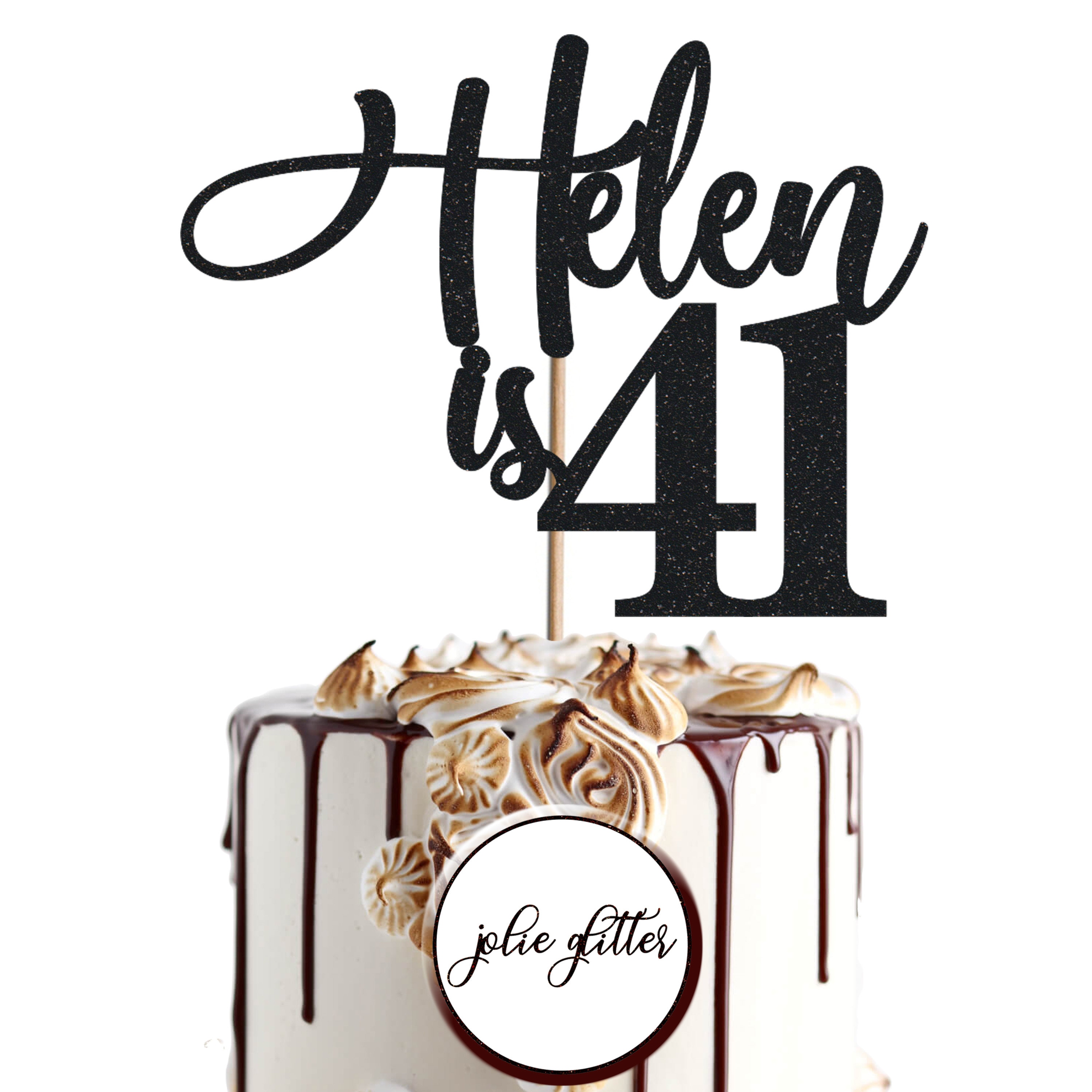 Personalised Custom Glitter Cake Topper Happy 41st Birthday | Etsy