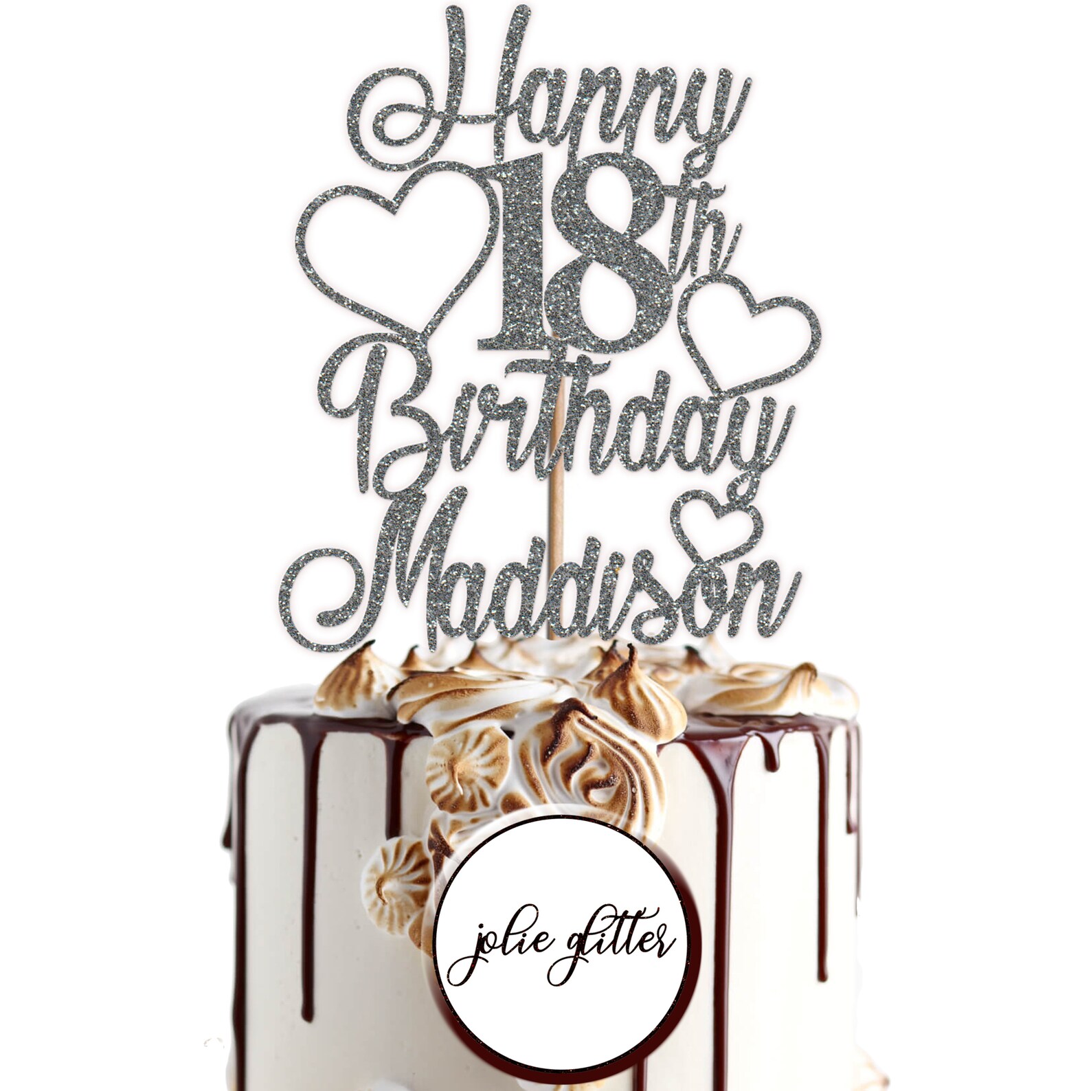 Personalised Custom Glitter Cake Topper Happy 18th Birthday Etsy