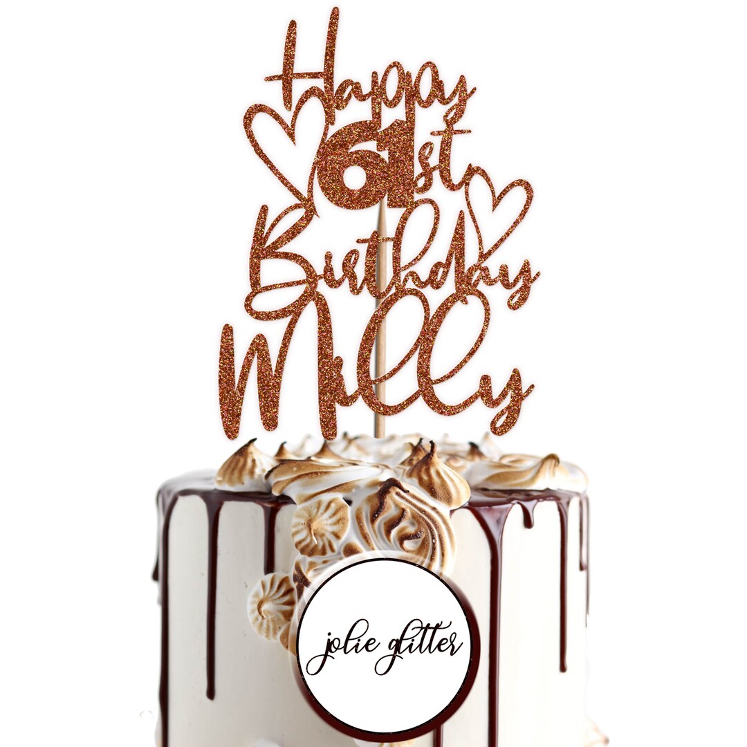 Personalised Custom Glitter Cake Topper Happy 61st Birthday - Etsy