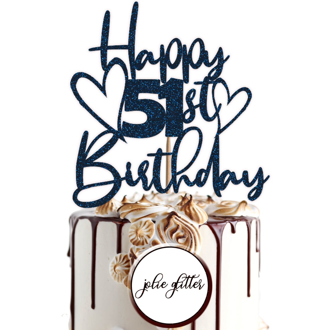 Personalised Custom Glitter Cake Topper Happy 51st Birthday | Etsy