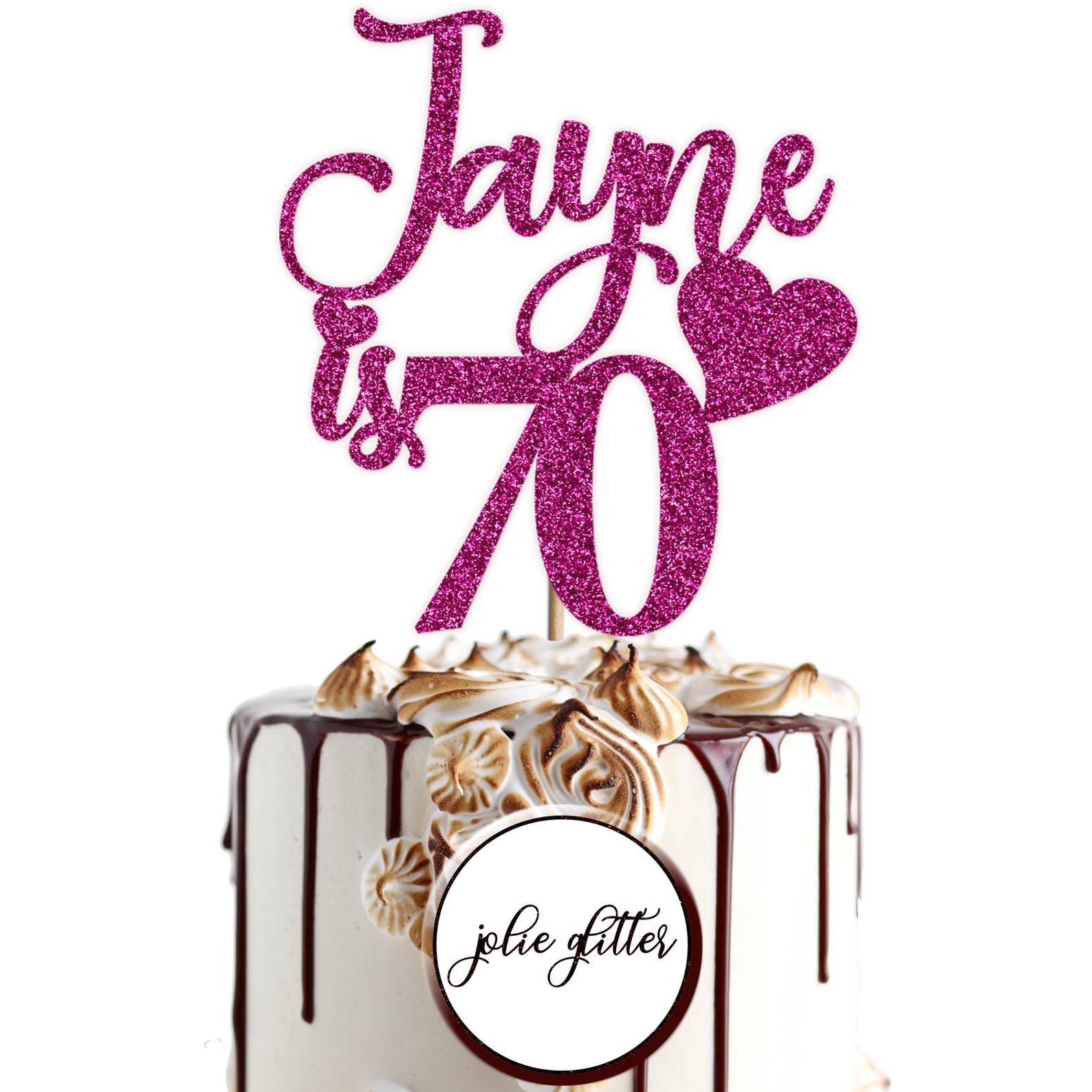 Personalised Custom Glitter Cake Topper Happy 70th Birthday | Etsy