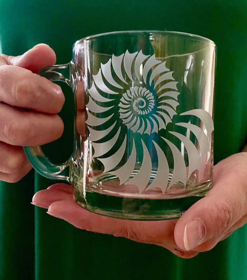 Etched 13oz Clear Glass Mug. Nautilus Etched Mug. Sandblasted Mug ...