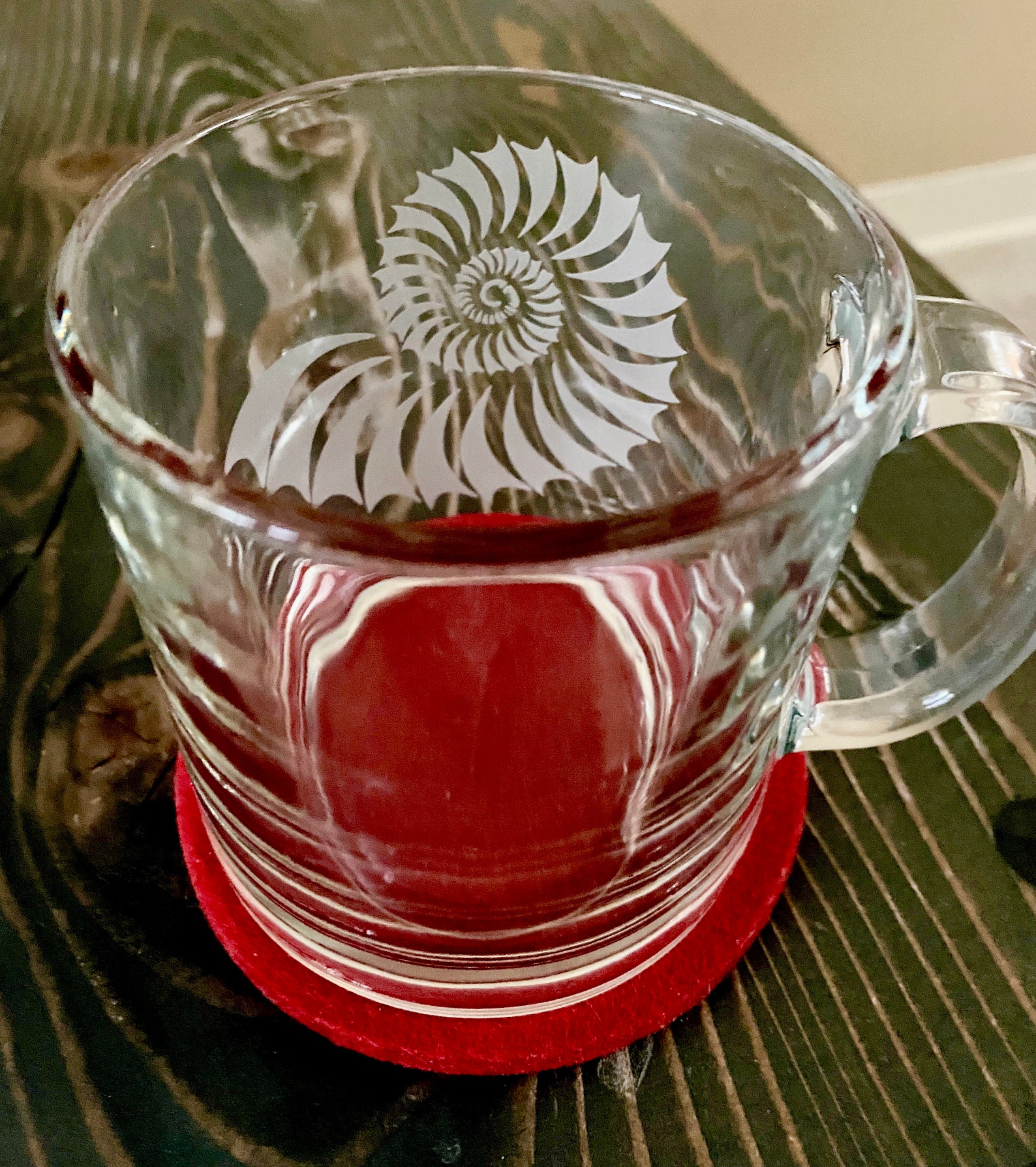 Etched 13oz Clear Glass Mug. Nautilus Etched Mug. Sandblasted Mug ...