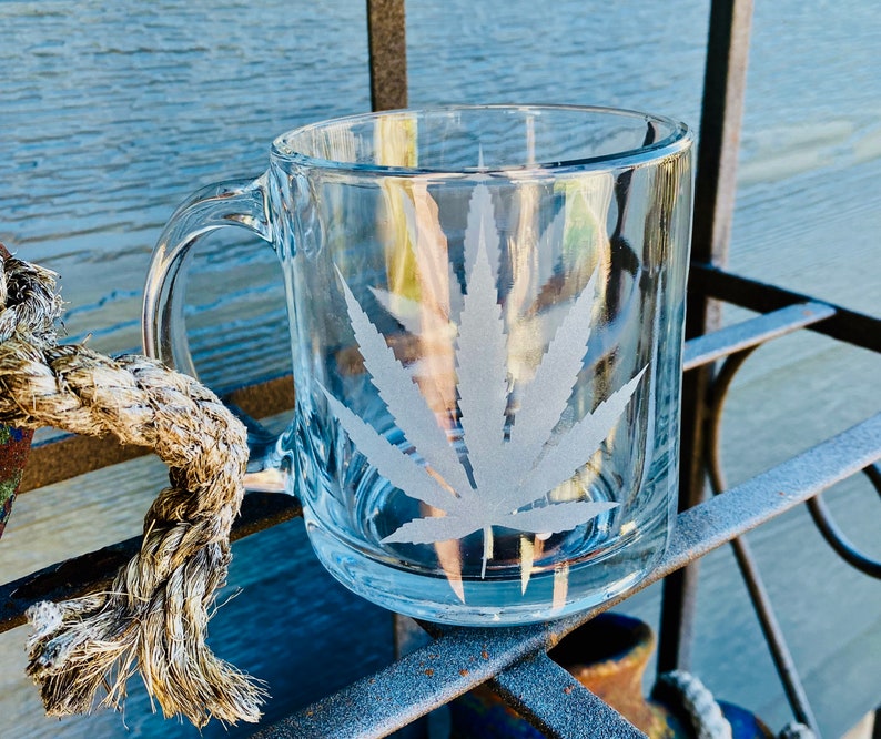 Etched 13oz Clear Glass Mug. Marijuana Etched Mug. Sandblasted - Etsy
