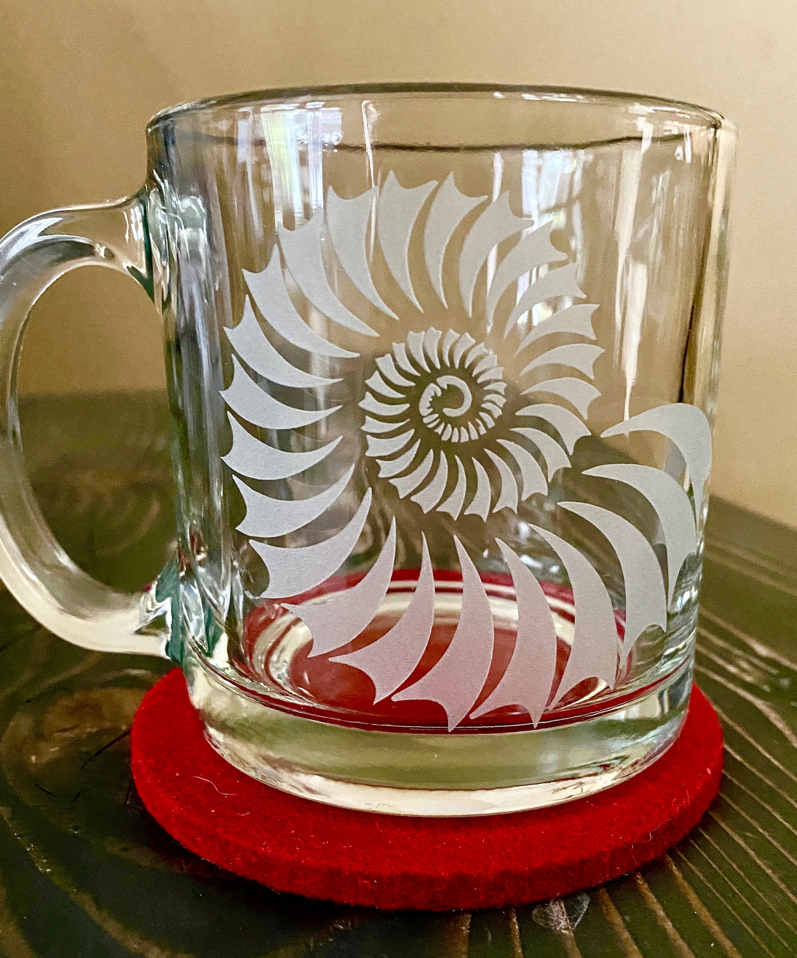 Etched 13oz Clear Glass Mug. Nautilus Etched Mug. Sandblasted Mug ...