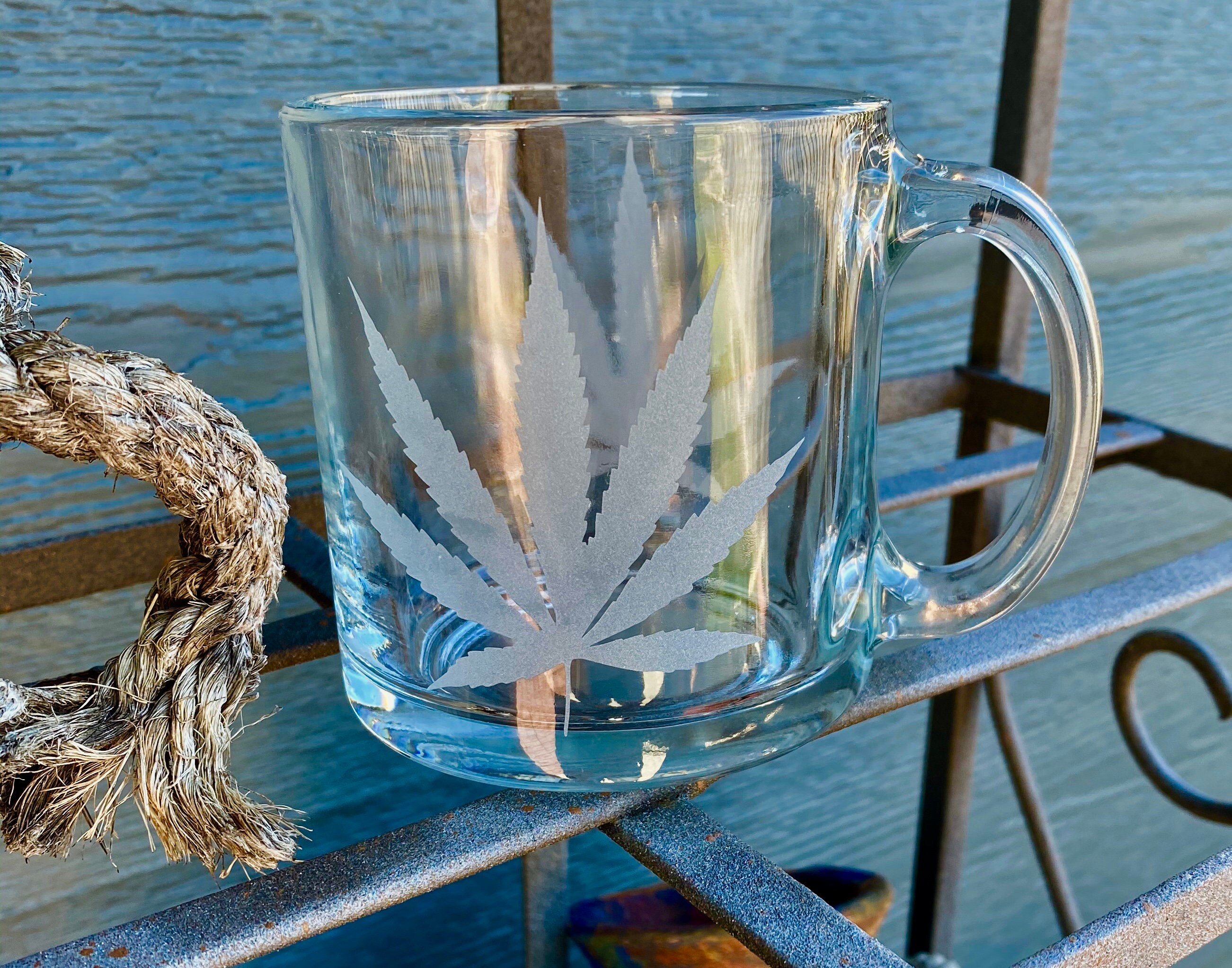 Etched 13oz clear glass mug. Marijuana etched mug. Sandblasted | Etsy