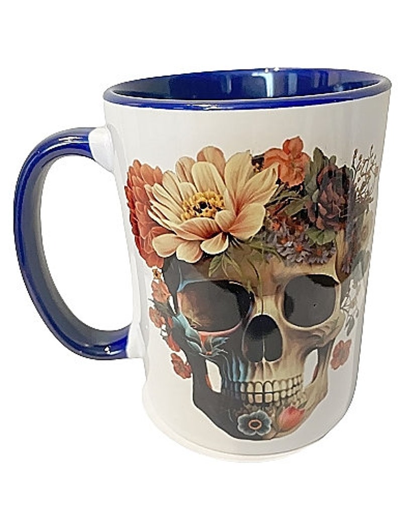 Skull Mug, Skull Coffee Mug, Skull Coffee Cup, Flower Skull Mug, Skull ...