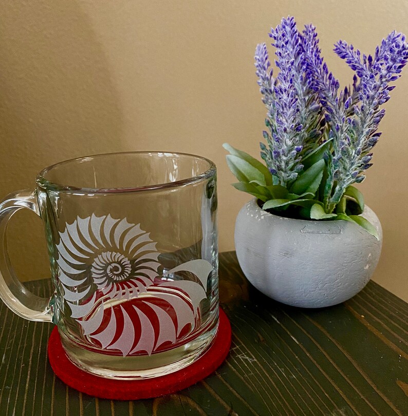 Etched 13oz Clear Glass Mug. Nautilus Etched Mug. Sandblasted Mug ...