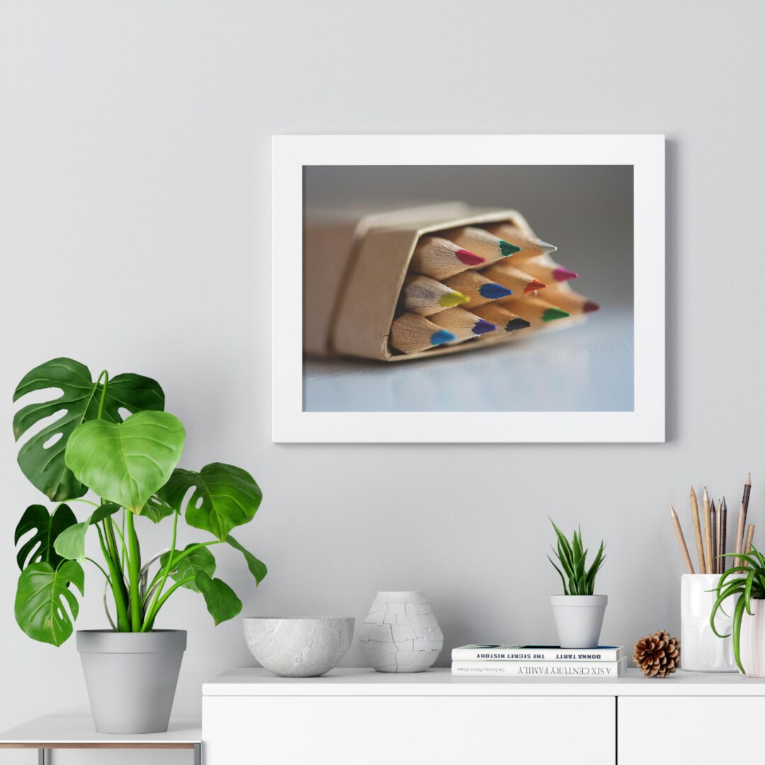 Horizontal Poster, Colored Pencils in Box on White Background, Wall Art ...